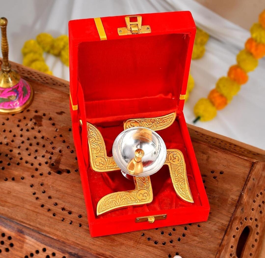 Silver and Gold Plated Brass Swastik Diya 4 Inches in Jewelry Box ...
