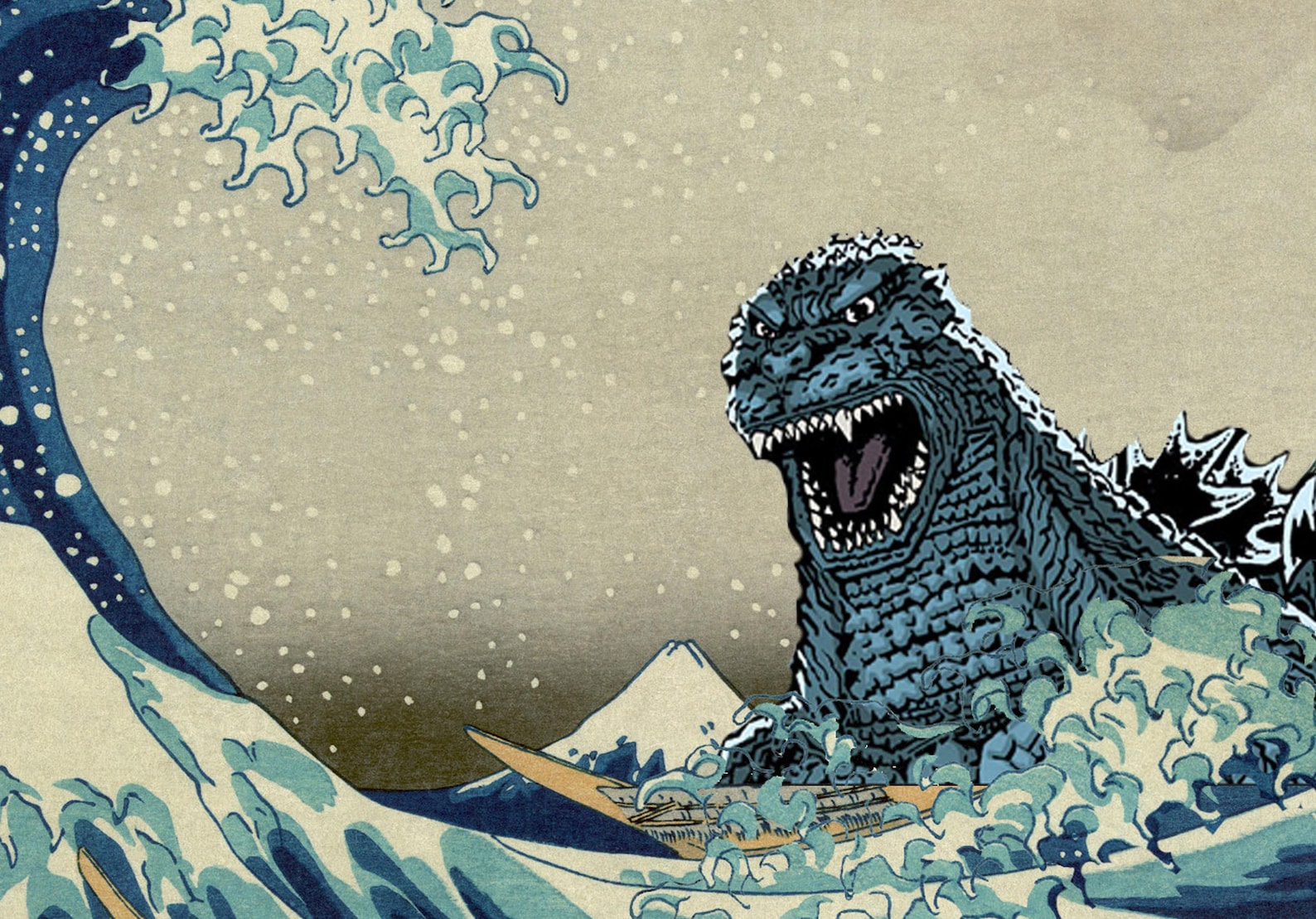The Great Wave Vs Godzilla the Great Wave off Kanagawa by the - Etsy UK
