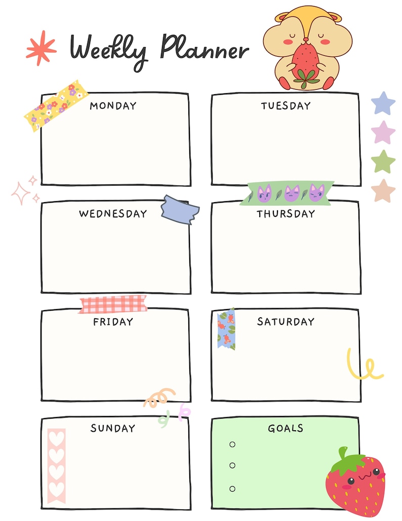 Kawaii Weekly Planner PRINTABLE Page 8.5x11 In. to Do List - Etsy