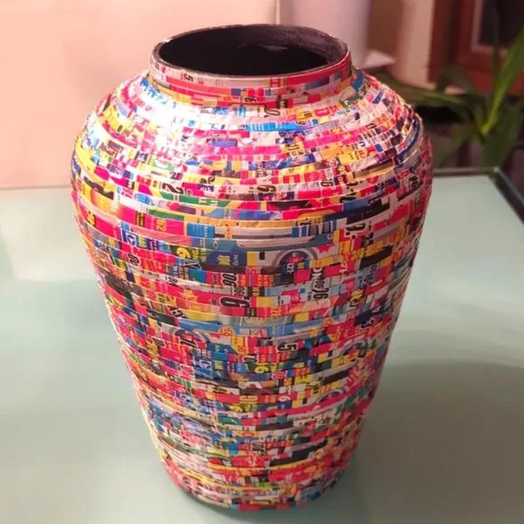 Rolled Paper Vase Vietnamese Design, Upcycled Magazine Container, Home ...