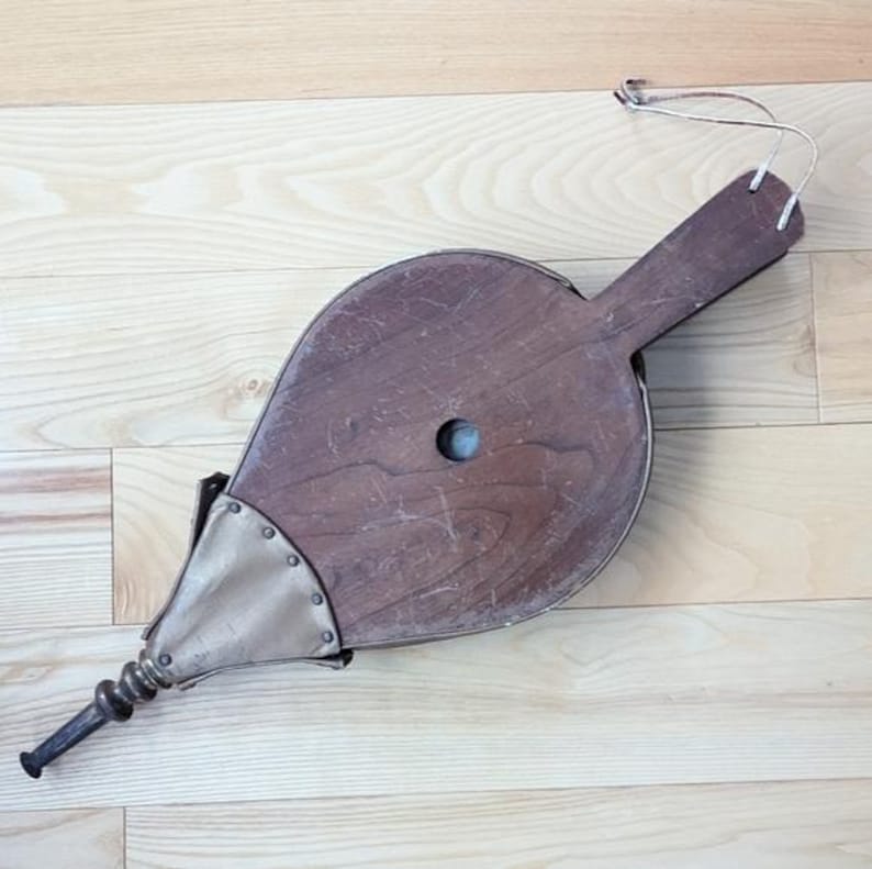 Antique Large Walnut Brass Leather Billows Carved Wood Bellows Rustic ...