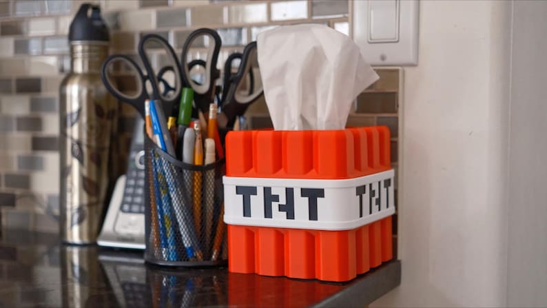 Minecraft TNT Tissue Box Cover, Game Room Office Decor, Square Facial ...