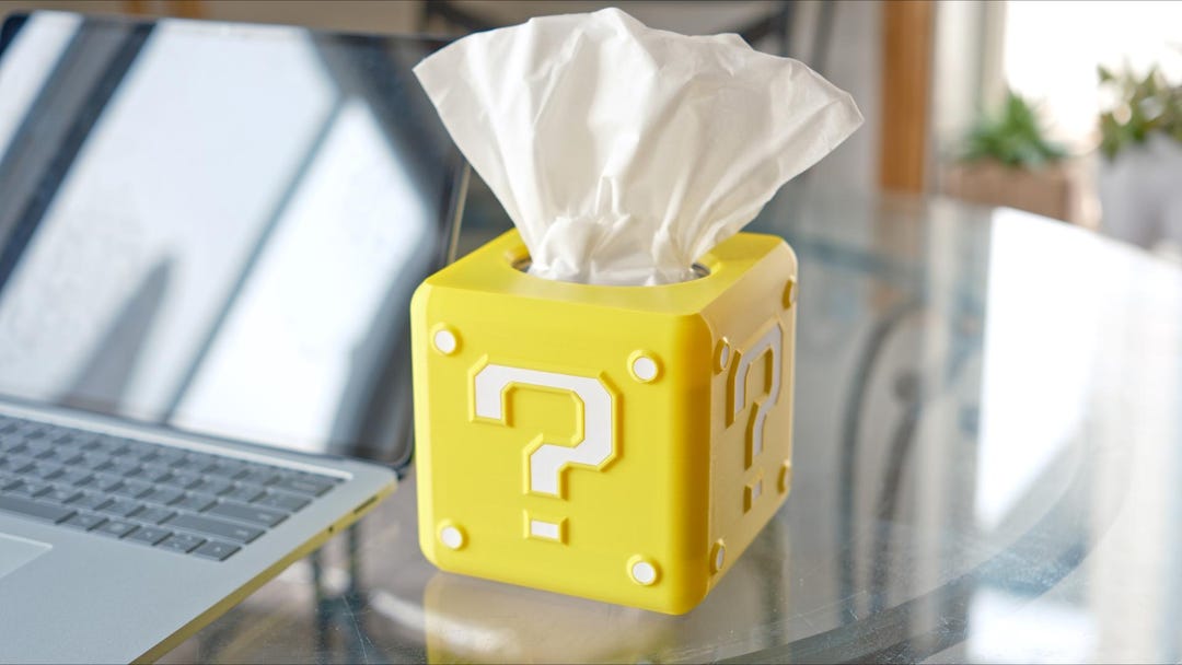 Mario Question Block Tissue Box Cover, Game Room Office Decor, Square ...