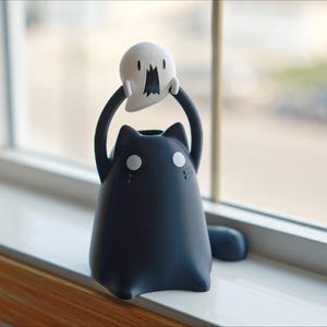 Chubby Cat Holding Ghost Lamp: Halloween LED Night Light - Etsy