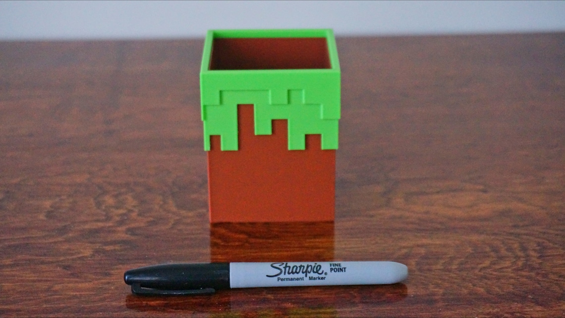 Minecraft Dirt Block Planter / Pen Pencil Holder Mojang Grass | Etsy