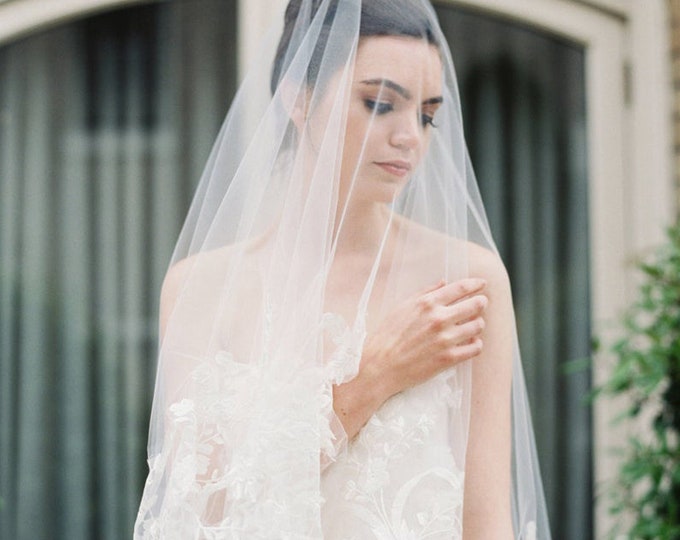 Two Tier Lace Wedding Veil, Cathedral Veil Over Face, Ivory Veil, Long ...