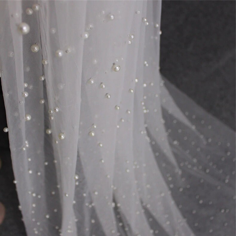 Pearl Veil Cathedral Length Peal Veil With Metal Comb | Etsy Australia