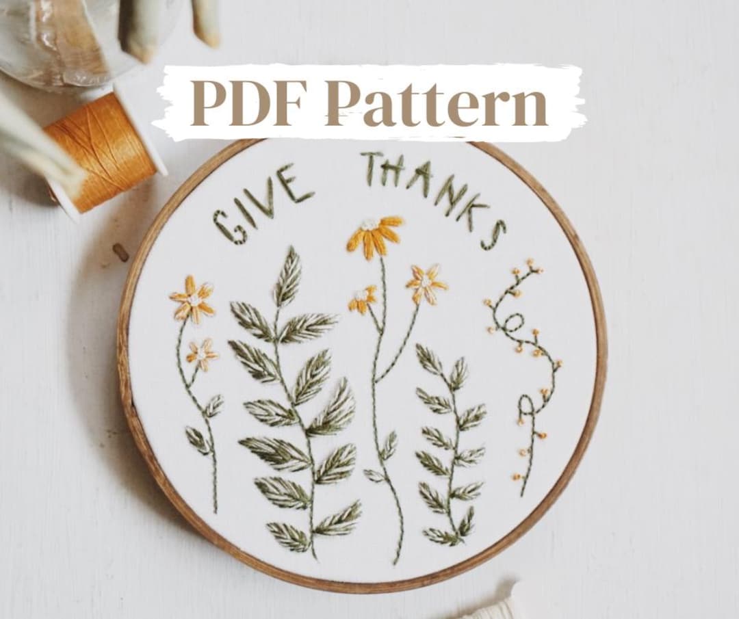 Give Thanks Embroidery Pattern, Thanksgiving Embroidery Pattern, Hand ...