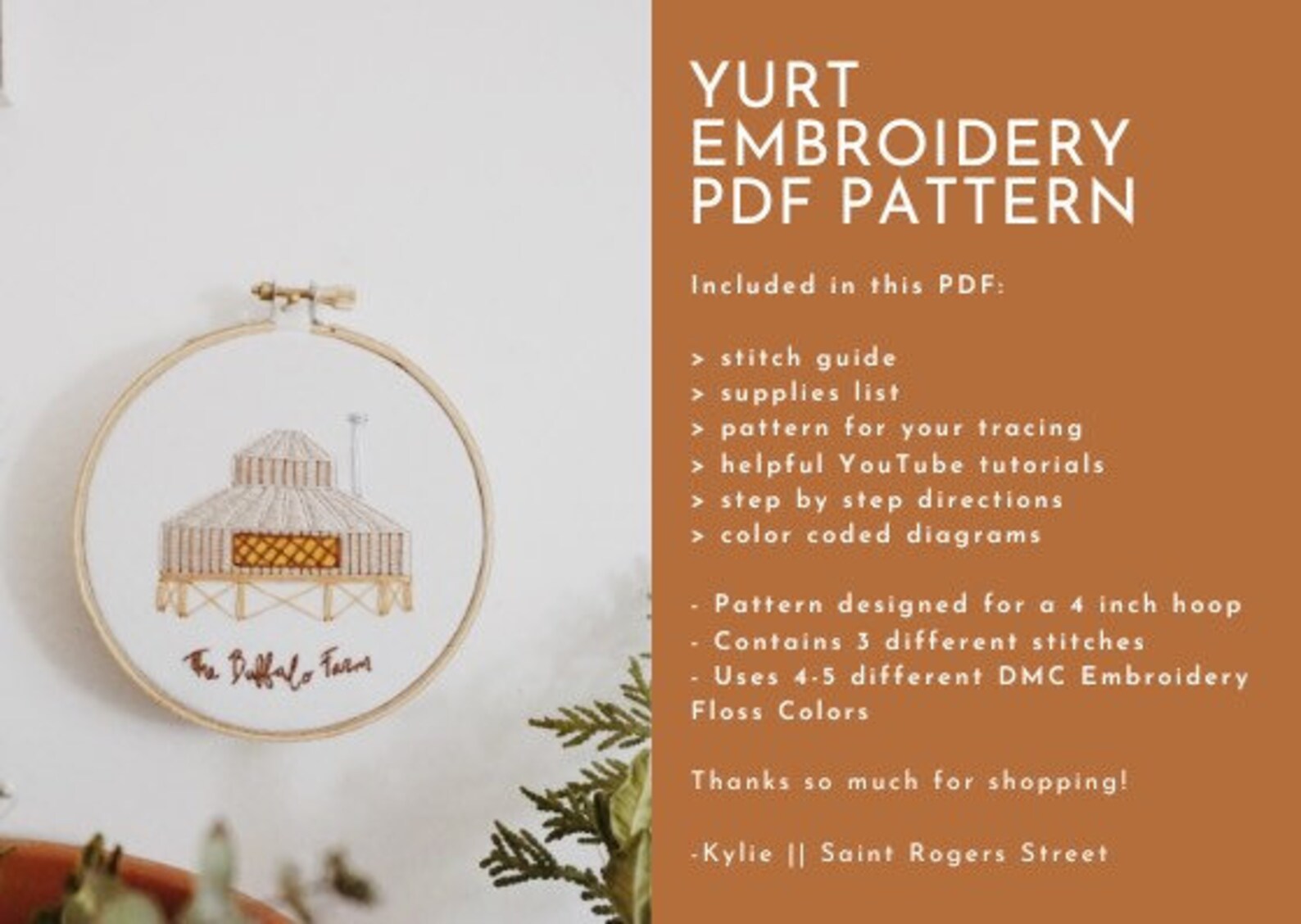 Hand Embroidery PDF Pattern | 4 Inch Yurt Embroidery Intermediate ...