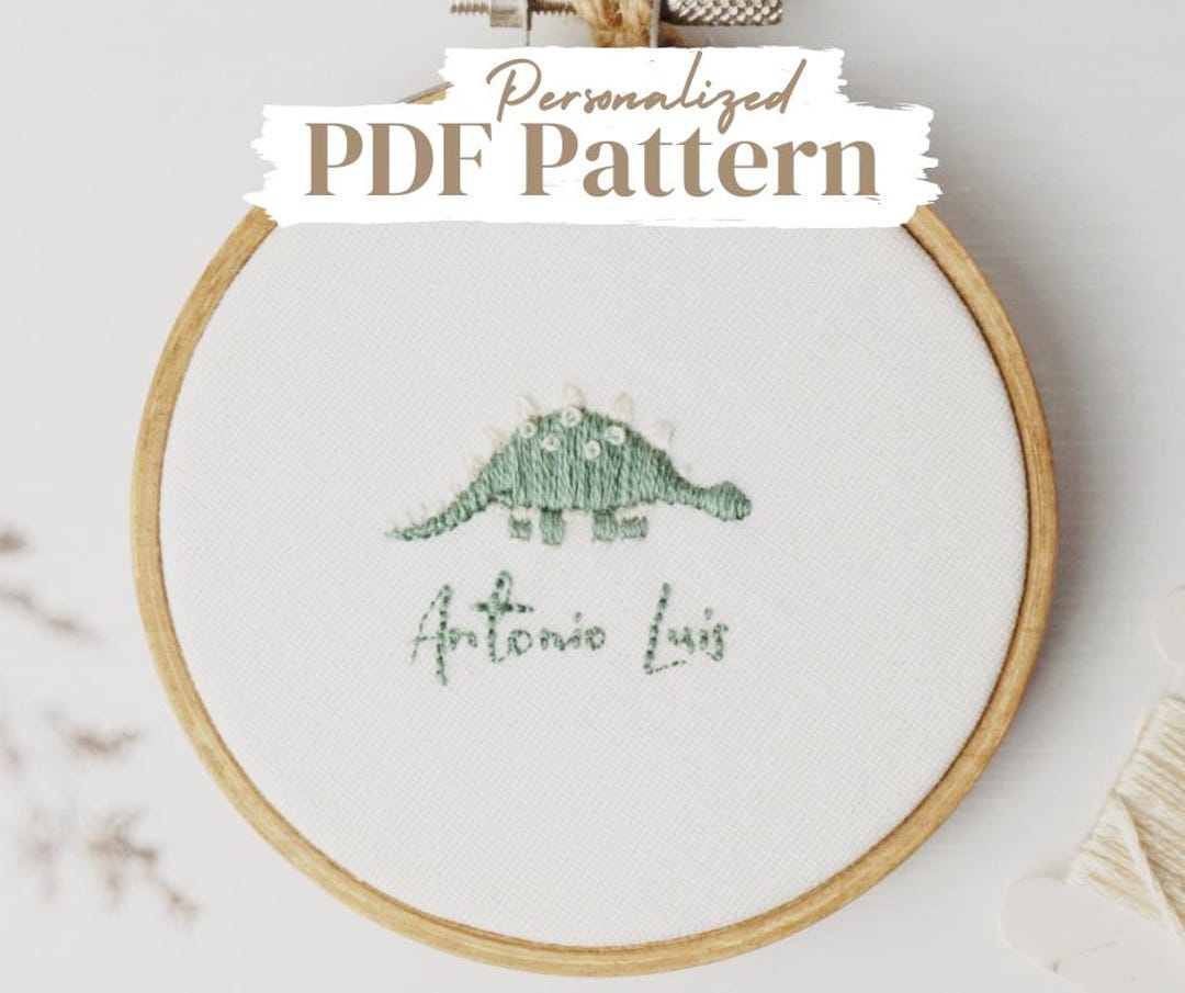 Dinosaur Embroidery Pattern, Custom Name Embroidery PDF, Personalized ...