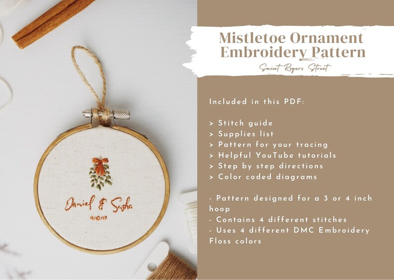 Mistletoe Embroidery Pattern, Personalized Christmas Ornament ...