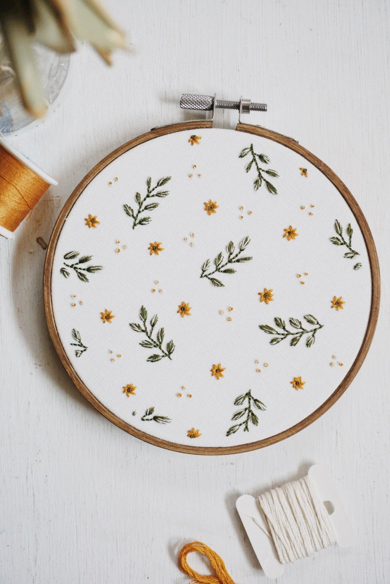 Summer Embroidery Pattern, Yellow Flower Embroidery PDF, Floral ...