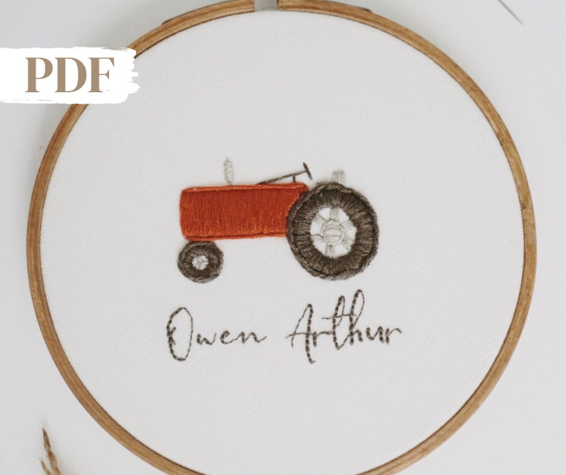 Tractor Baby Name Embroidery PDF Pattern Custom Name - Etsy