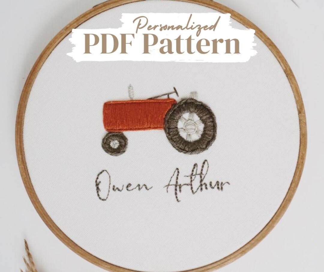 Tractor Baby Name Embroidery PDF Pattern, Custom Name Embroidery Design ...