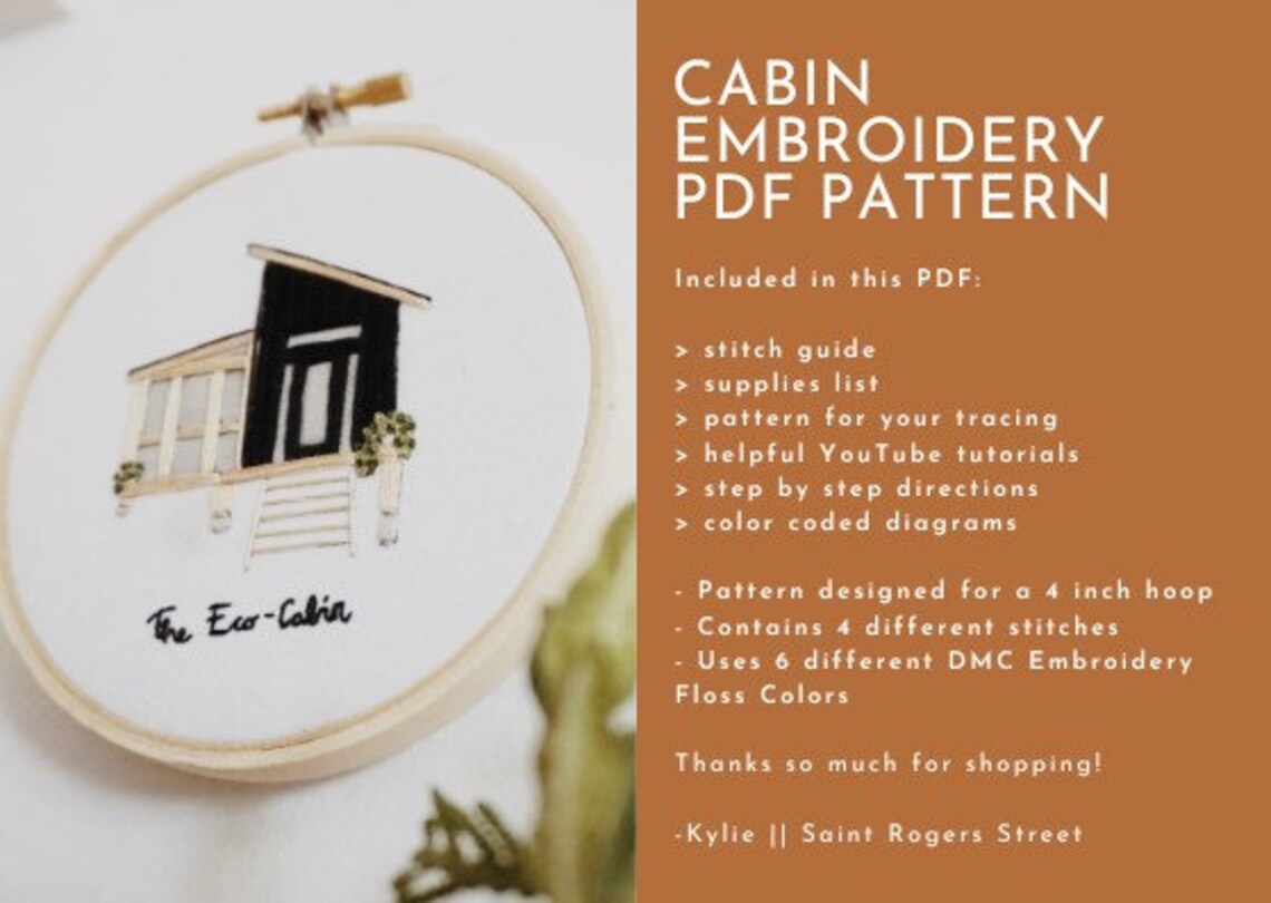 Cabin Embroidery PDF Pattern 4 Inch Hand Embroidery - Etsy