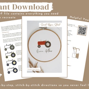 Tractor Baby Name Embroidery PDF Pattern, Custom Name Embroidery Design ...