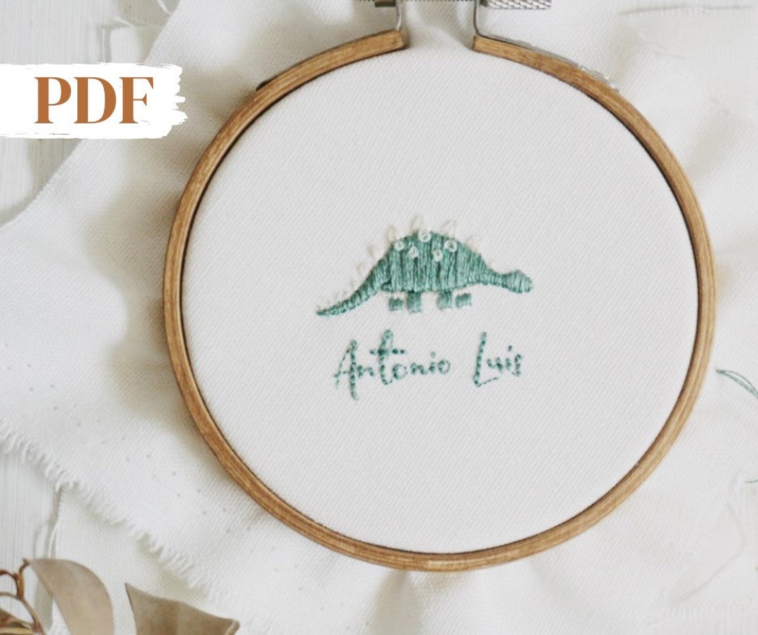 Dinosaur Embroidery Pattern Custom Name Embroidery PDF - Etsy