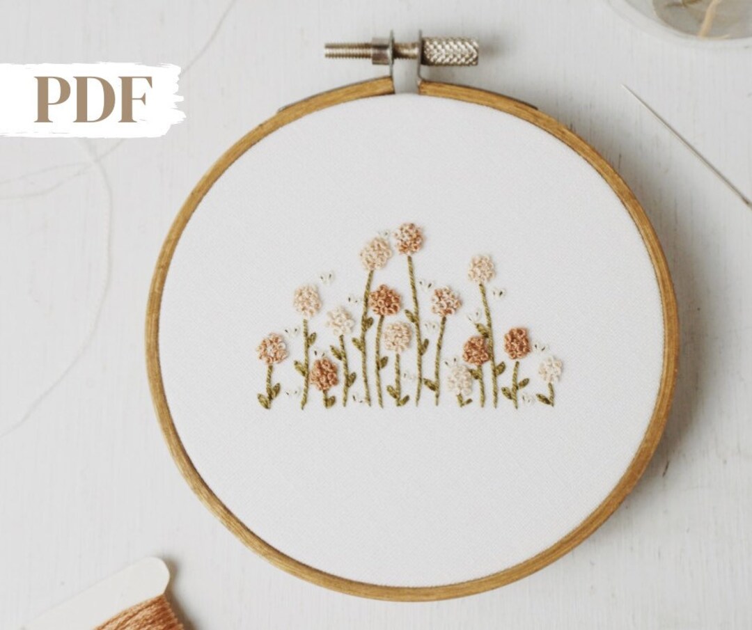 Pink Floral Embroidery Pattern, Beginner Embroidery PDF, Spring ...