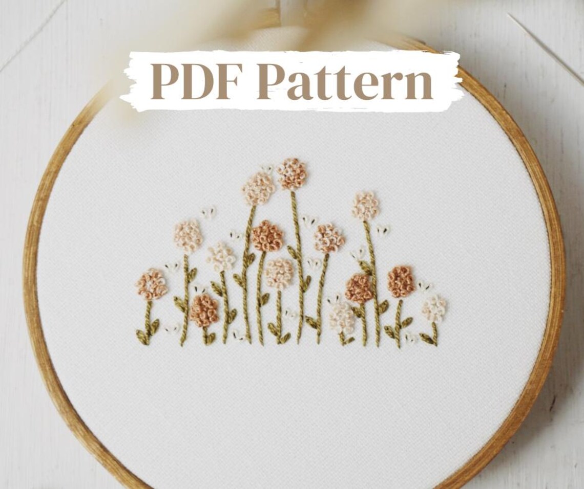 Pink Floral Embroidery Pattern, Beginner Embroidery PDF, Spring ...