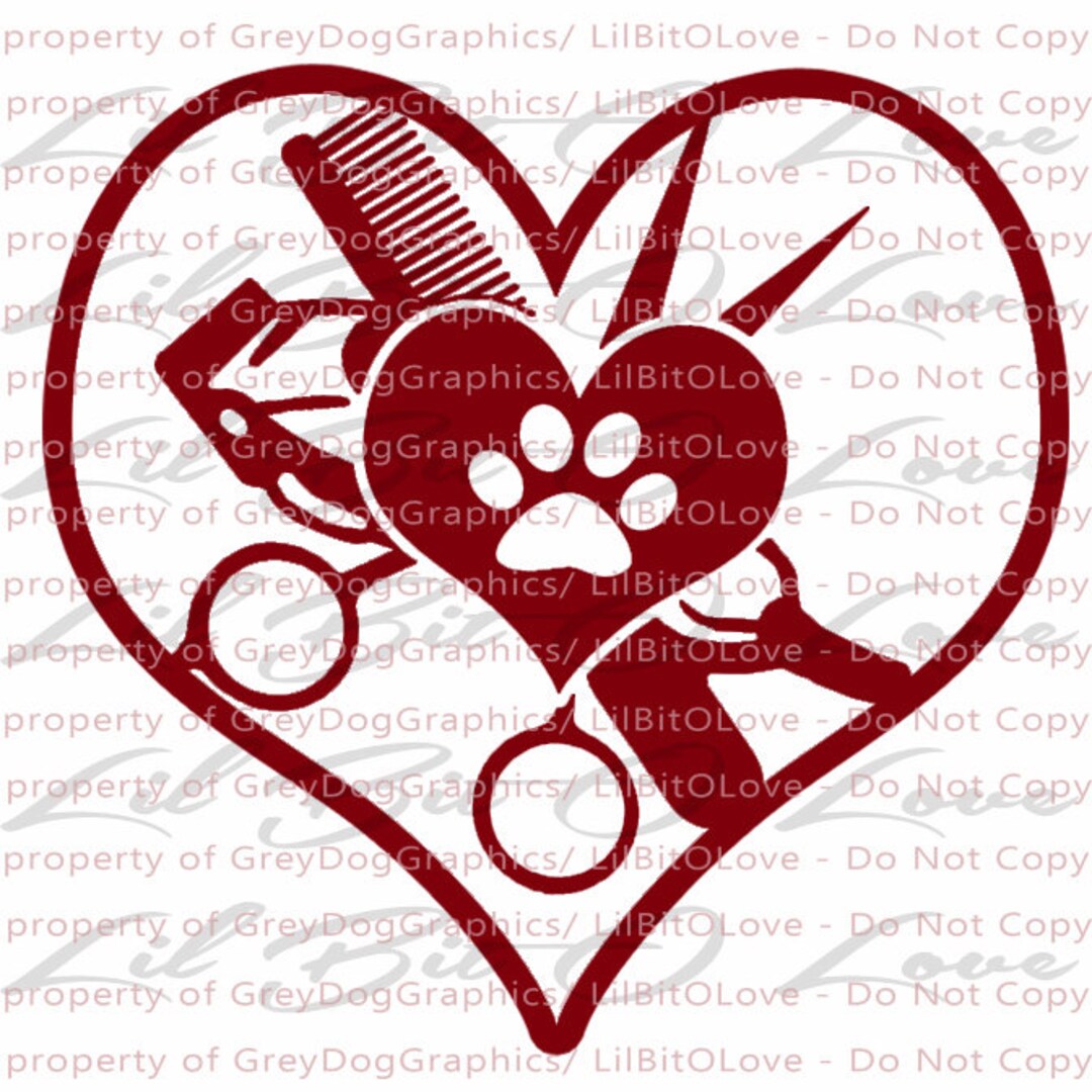 Groomer Heart With Tools Clippers Scissors Comb Heart Paw Print Vinyl ...
