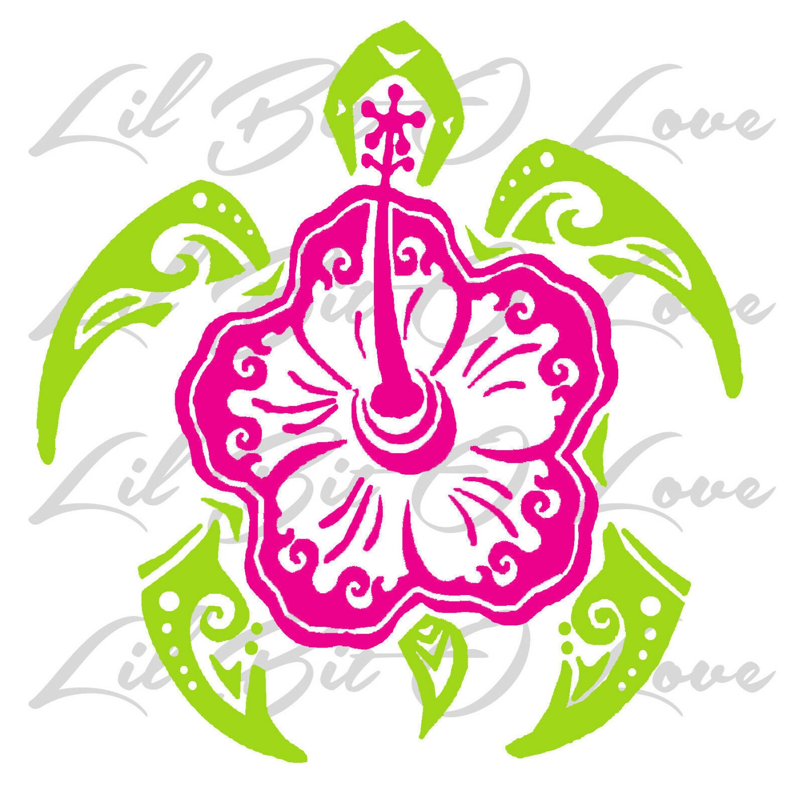 Full Sized Tribal Hibiscus Sea Turtle Vinyl Decal Two Color Sticker ...
