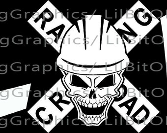 Railroad Rail Life Decal Skull Grunge Font With Hardhat Sticker Vinyl ...
