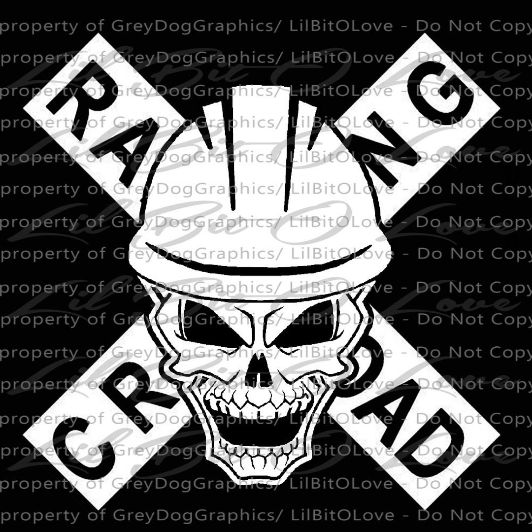 Train Railroad Skull Vinyl Decal Sticker Wearing Hardhat Worker Work ...
