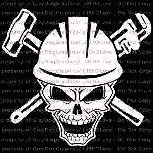 Plumber Pipefitter Skull Construction Vinyl Decal Sticker Plumbing Pipe ...