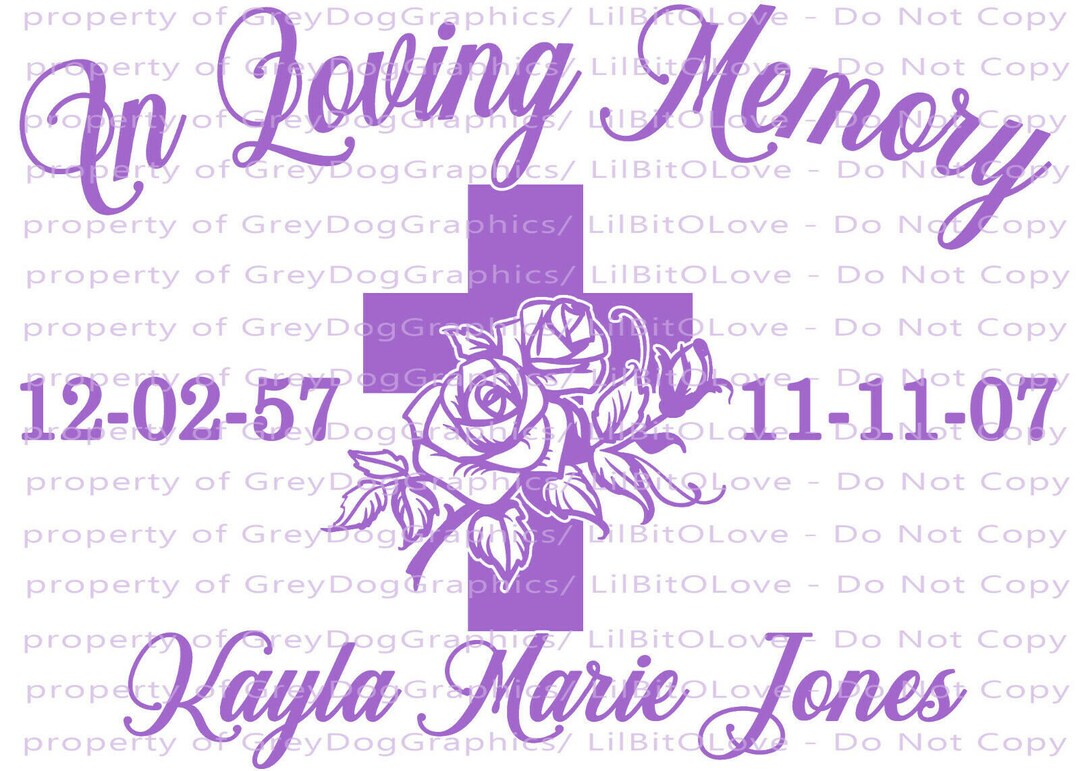 In Loving Memory Cross and Roses Christian Vinyl Decal Name Dates ...