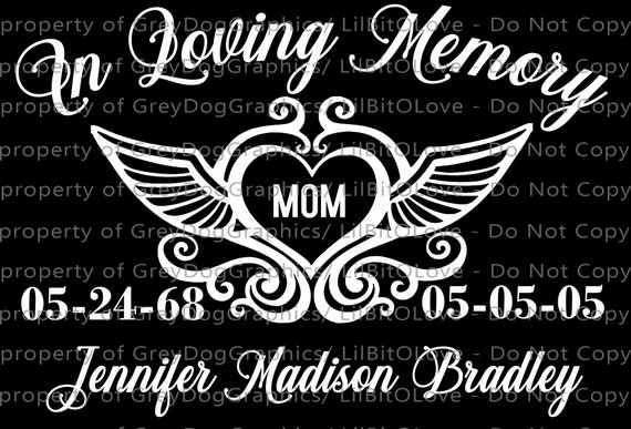 In Loving Memory Heart With Wings Vinyl Decal Name Dates | Etsy