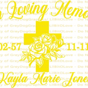 In Loving Memory Cross and Roses Christian Vinyl Decal Name Dates ...