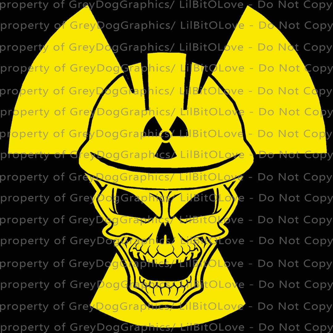 Nuke Skull Nuclear Vinyl Decal Radiation Symbol Behind and on Hardhat ...