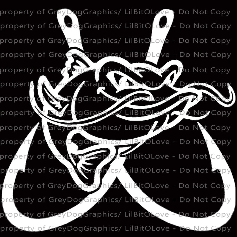 Mean Angry Catfish Fish Over Crossed Fish Hooks Vinyl Decal - Etsy