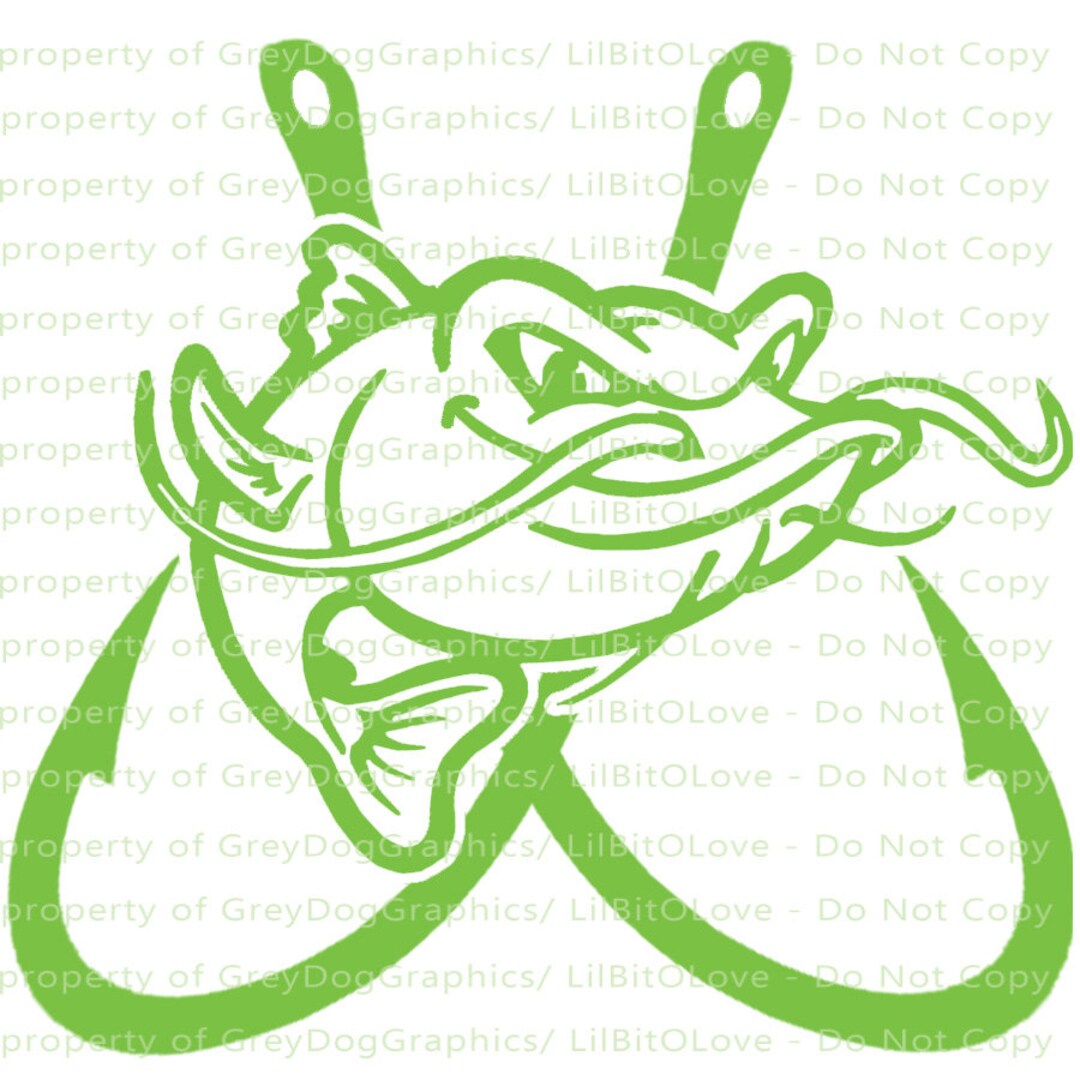 Mean Angry Catfish Fish Over Crossed Fish Hooks Vinyl Decal With ...