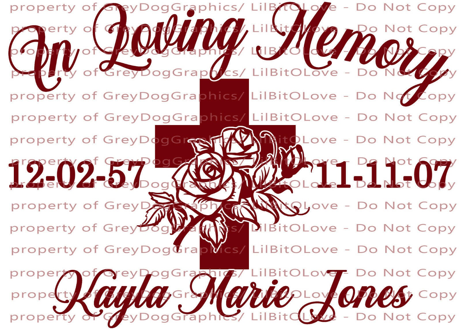 In Loving Memory Cross and Roses Christian Vinyl Decal Name Dates ...