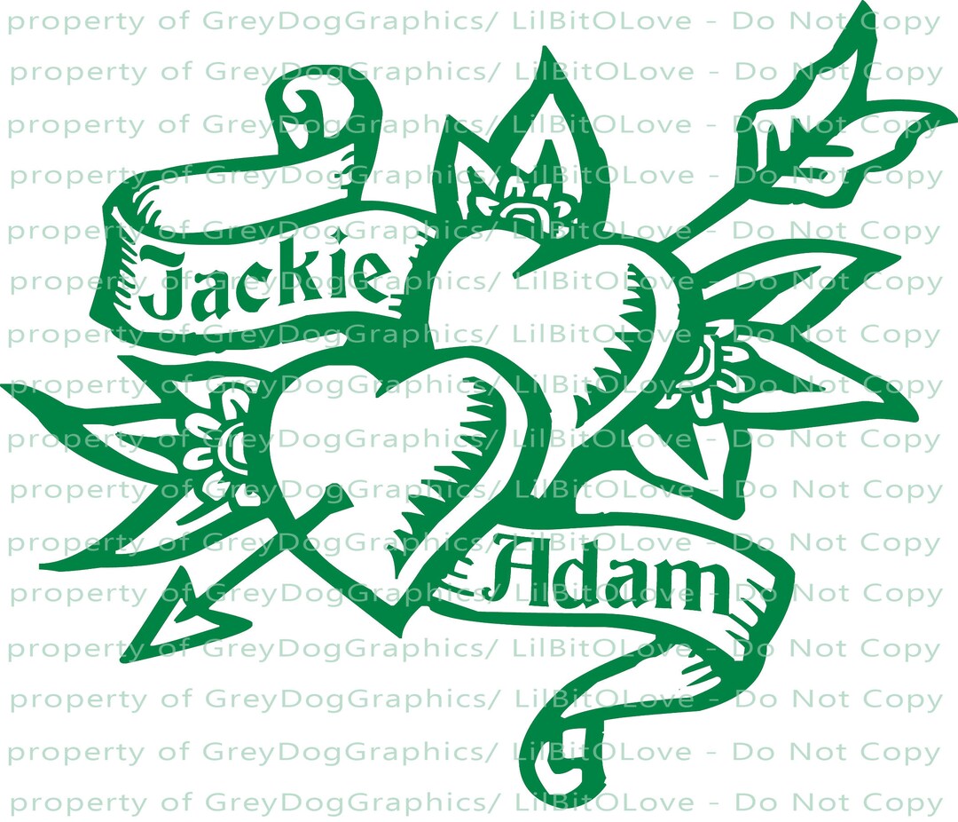 Double Tattoo Heart Custom Personalized Vinyl Decal Sticker Names ...