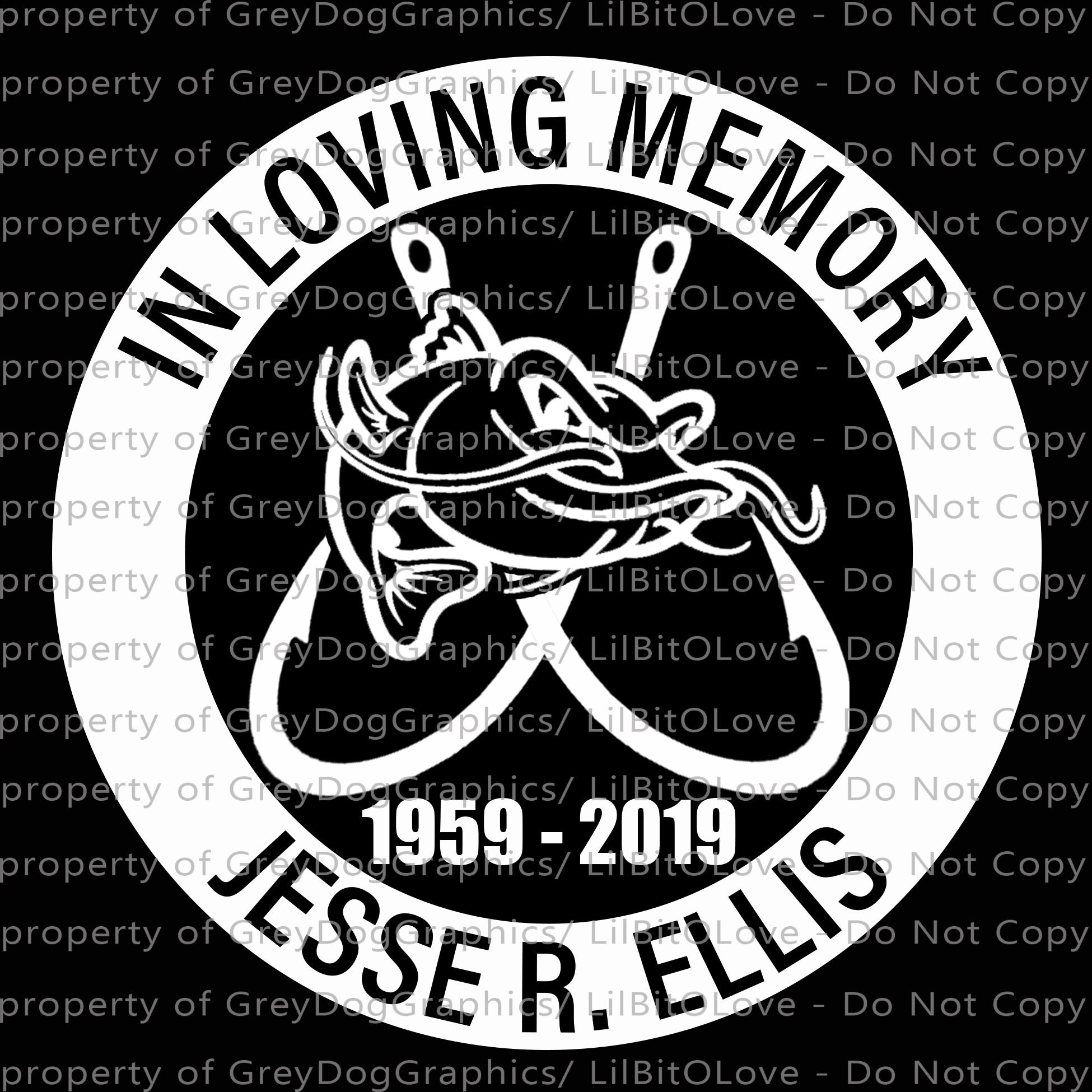 In Loving Memory Mean Catfish Cat Over Crossed Fishhooks Fisherman ...