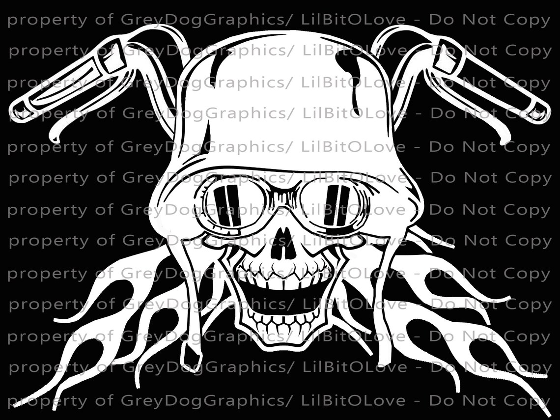 Biker Skull Vinyl Decal Helmet Handlebars Flames Vinyl Decal | Etsy