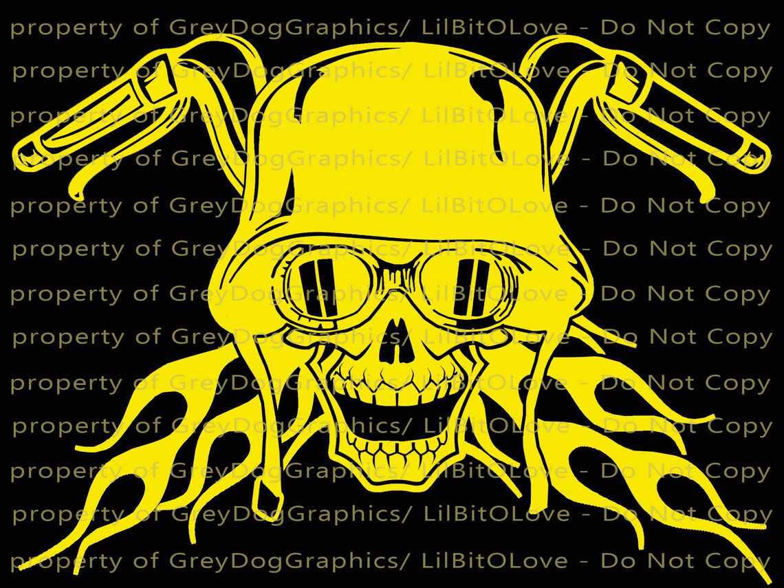 Biker Skull Vinyl Decal Helmet Handlebars Flames Vinyl Decal | Etsy