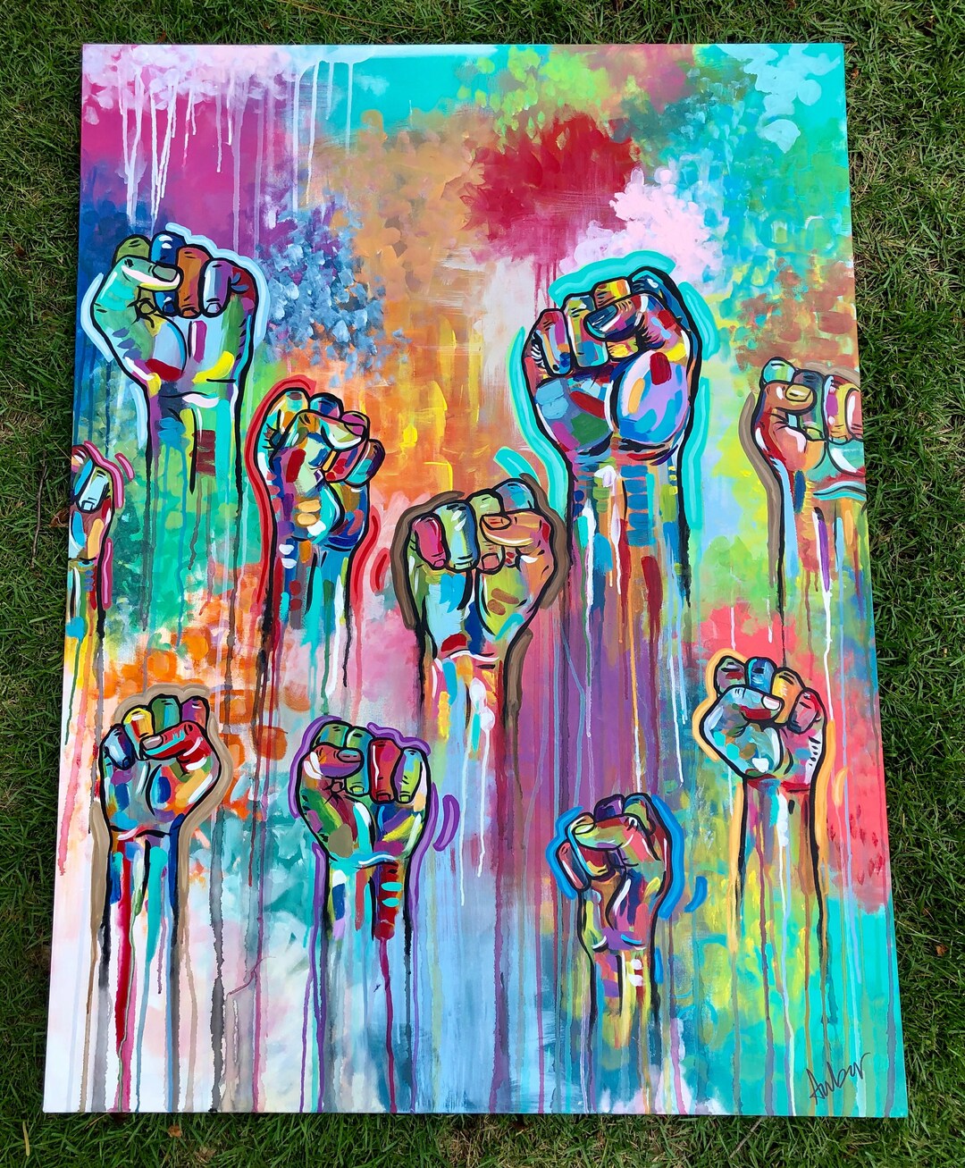 48x60 "fight the Power " | Original Art | Colorful Wall Art | Powerful ...