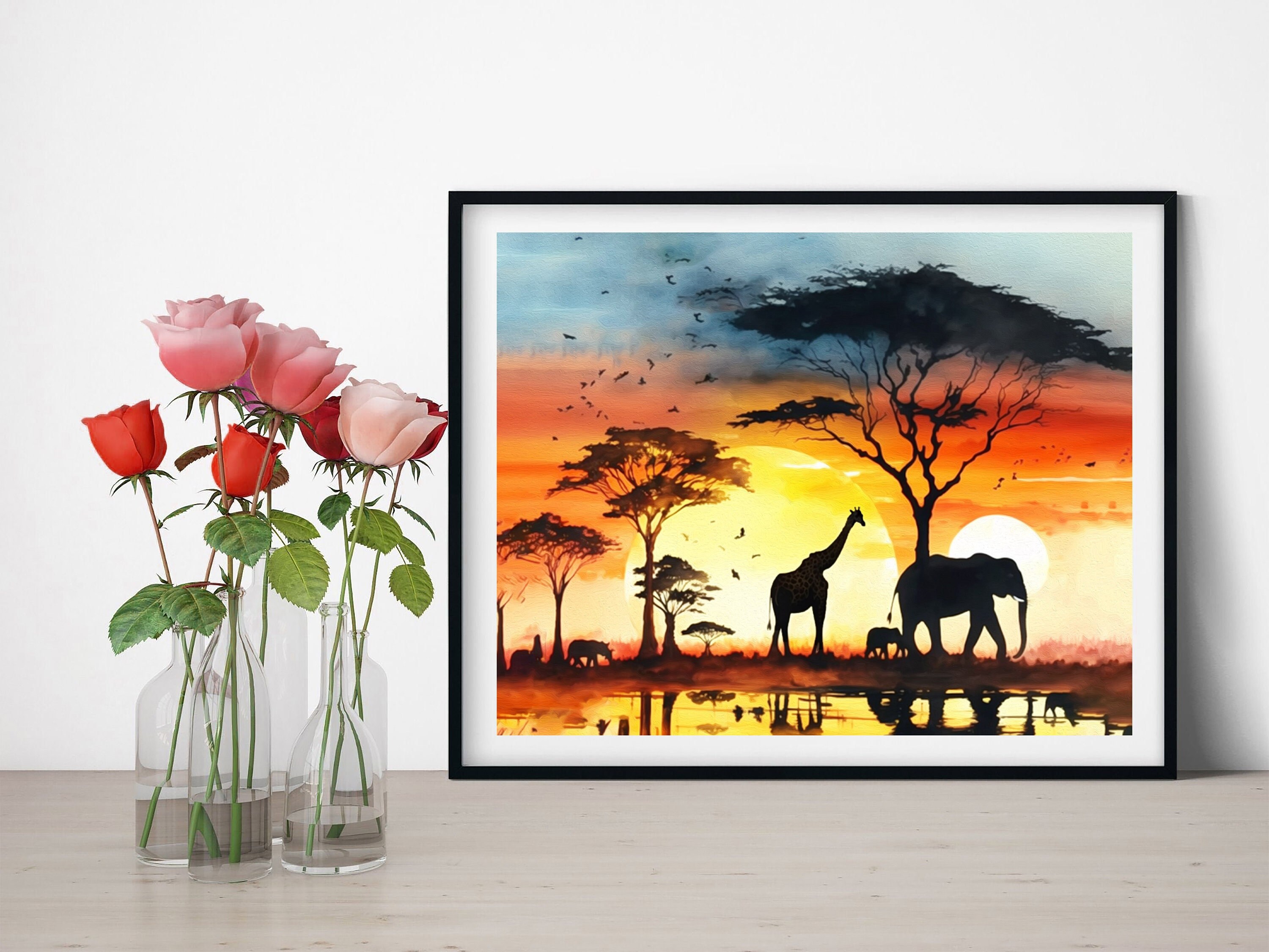 African Safari Watercolor Oil Painting Print - Safari Oil Painting ...