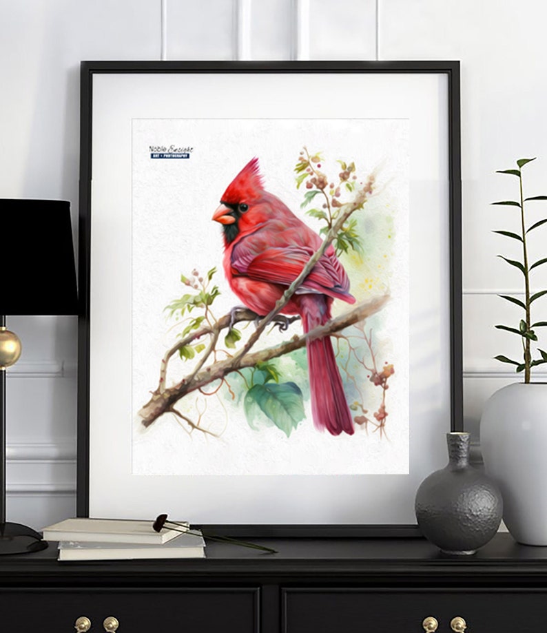 Northern Red Cardinal Oil Painting Watercolor Print, Red Bird ...
