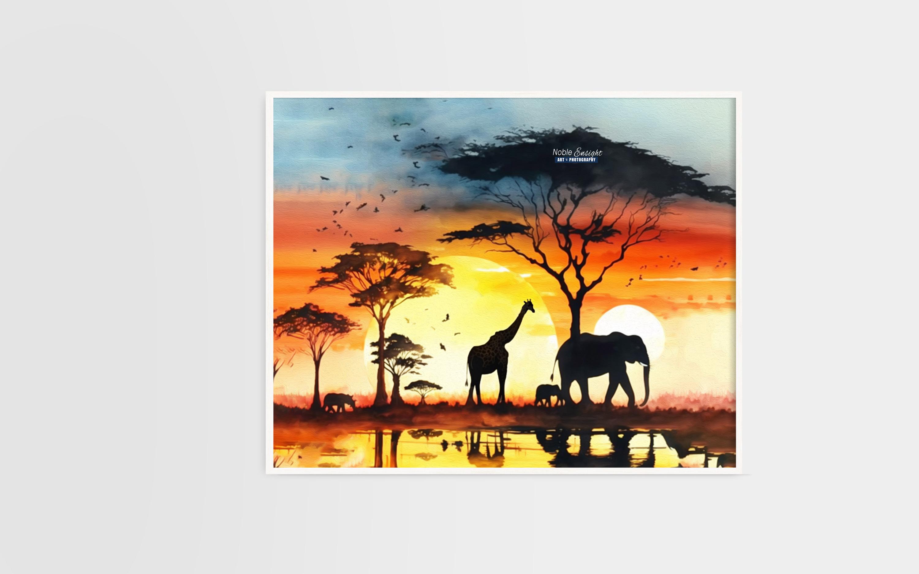 African Safari Watercolor Oil Painting Print - Safari Oil Painting ...