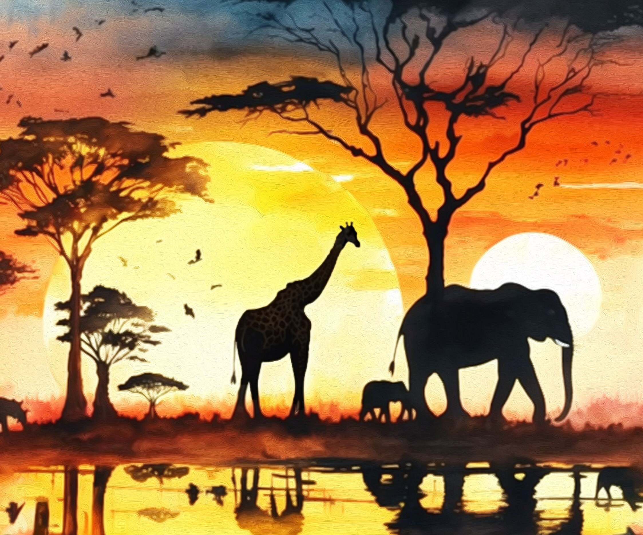 African Safari Watercolor Oil Painting Print - Safari Oil Painting ...