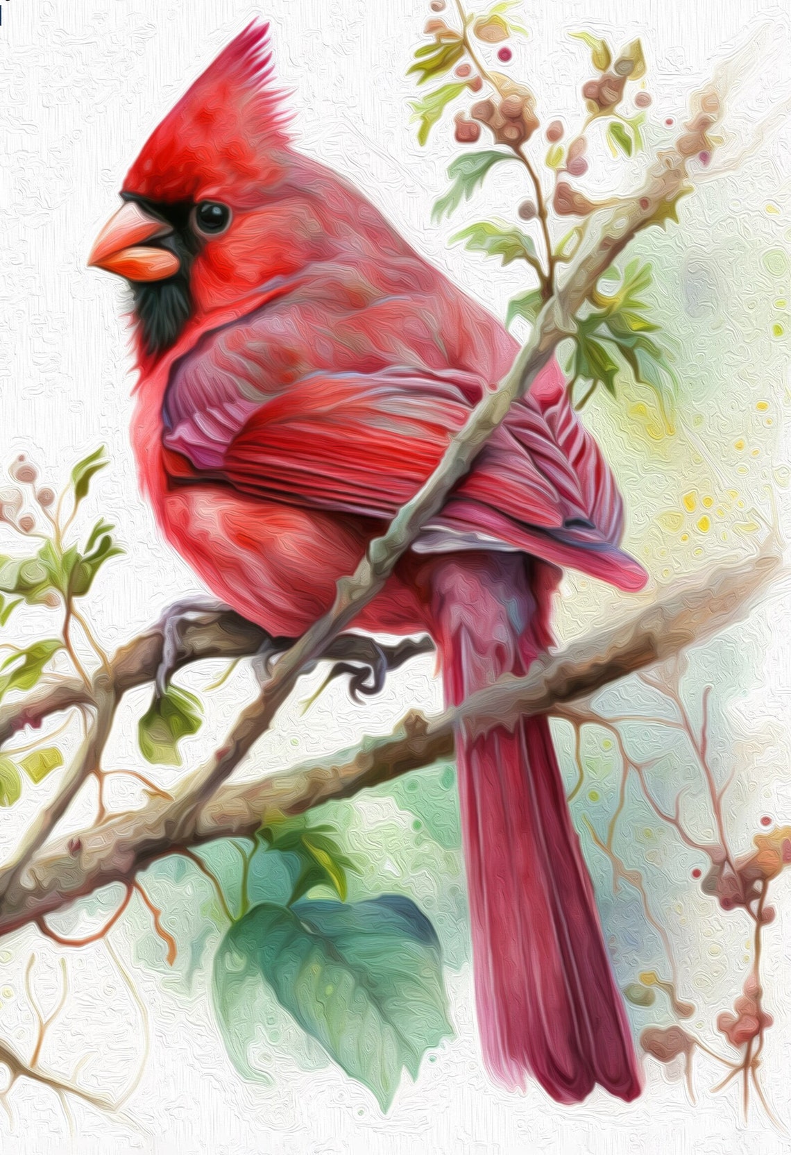 Northern Red Cardinal Oil Painting Watercolor Print, Red Bird ...