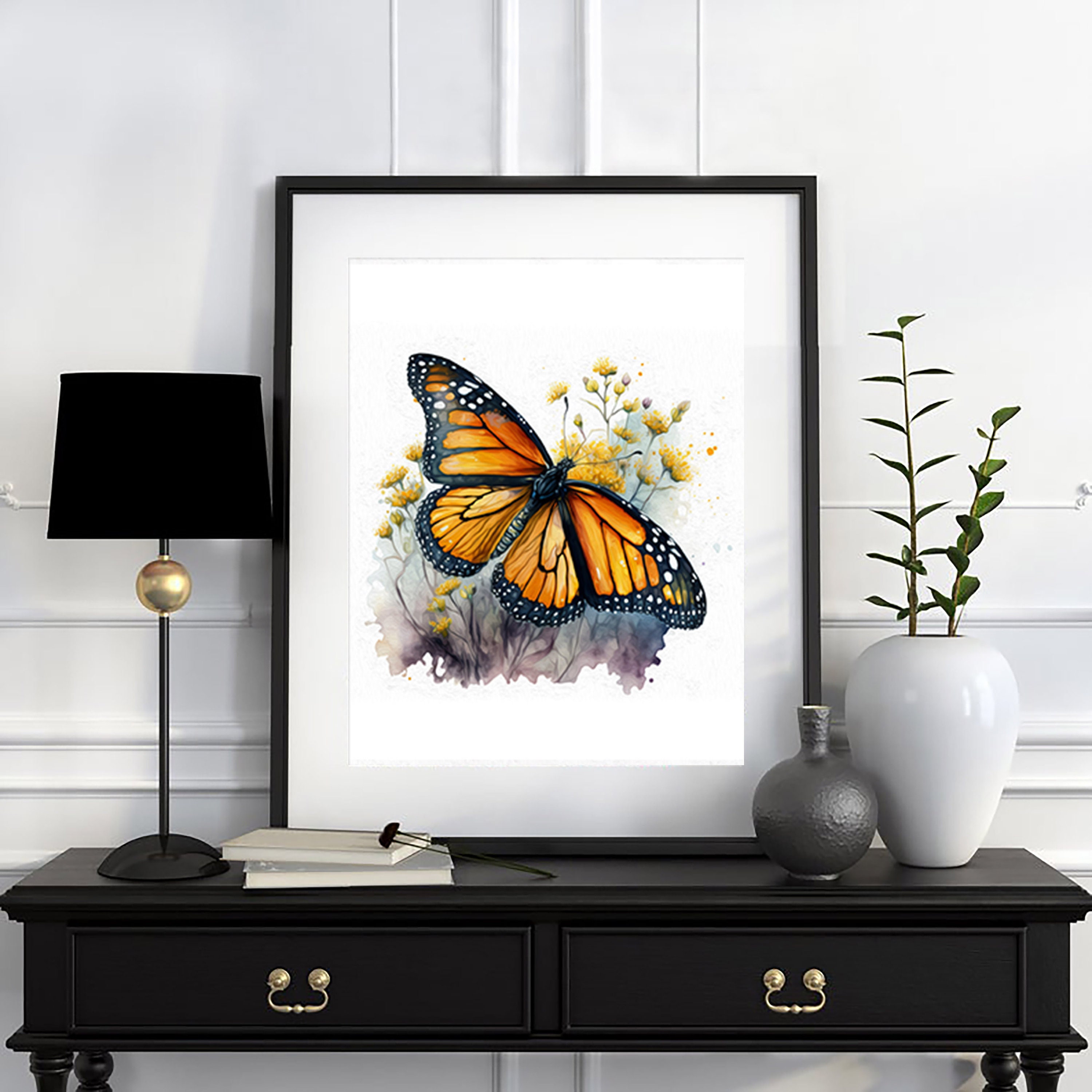 Monarch Butterfly Watercolor Oil Painting Art Print, Nursery Wall Decor ...