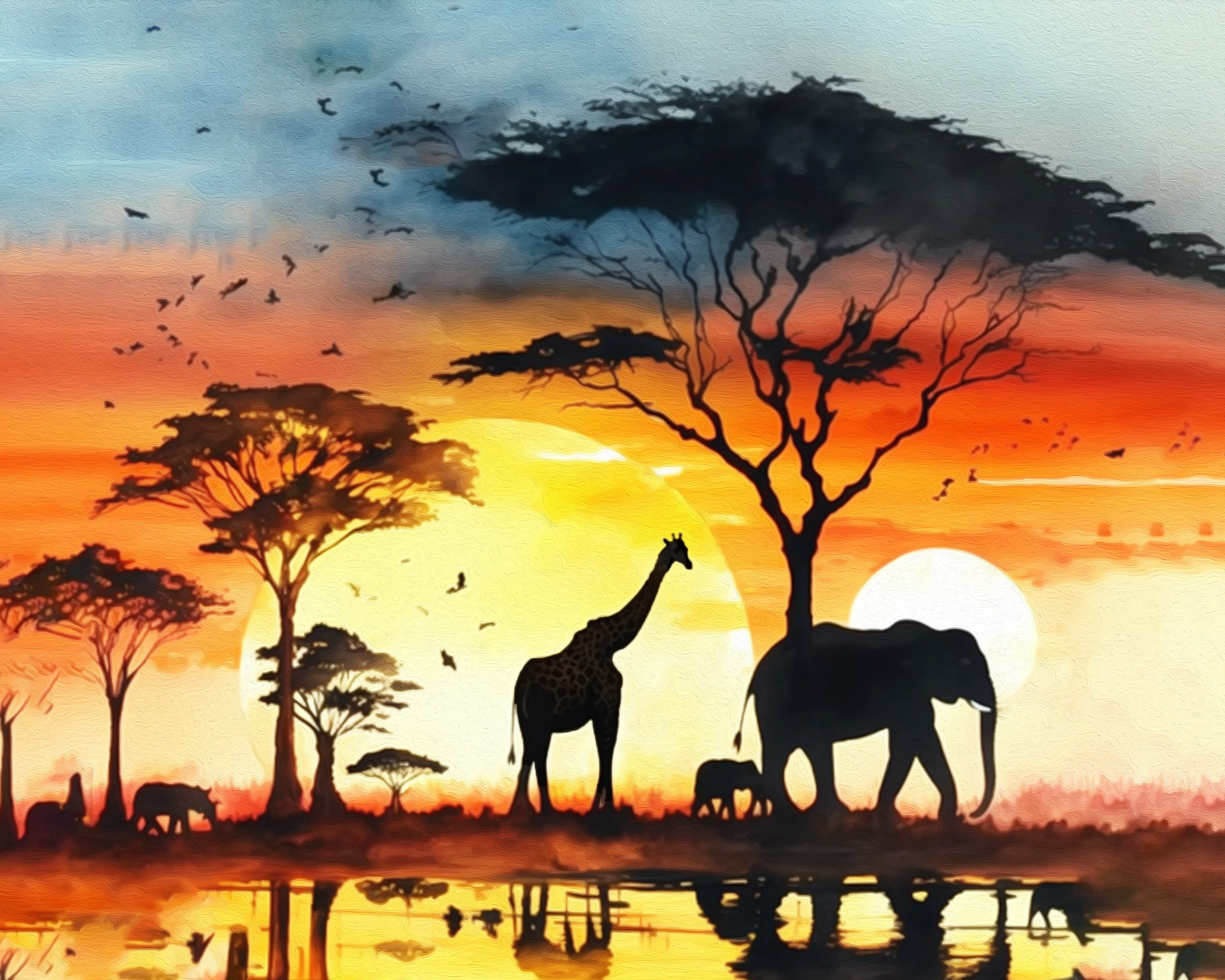 African Safari Watercolor Oil Painting Print - Safari Oil Painting ...