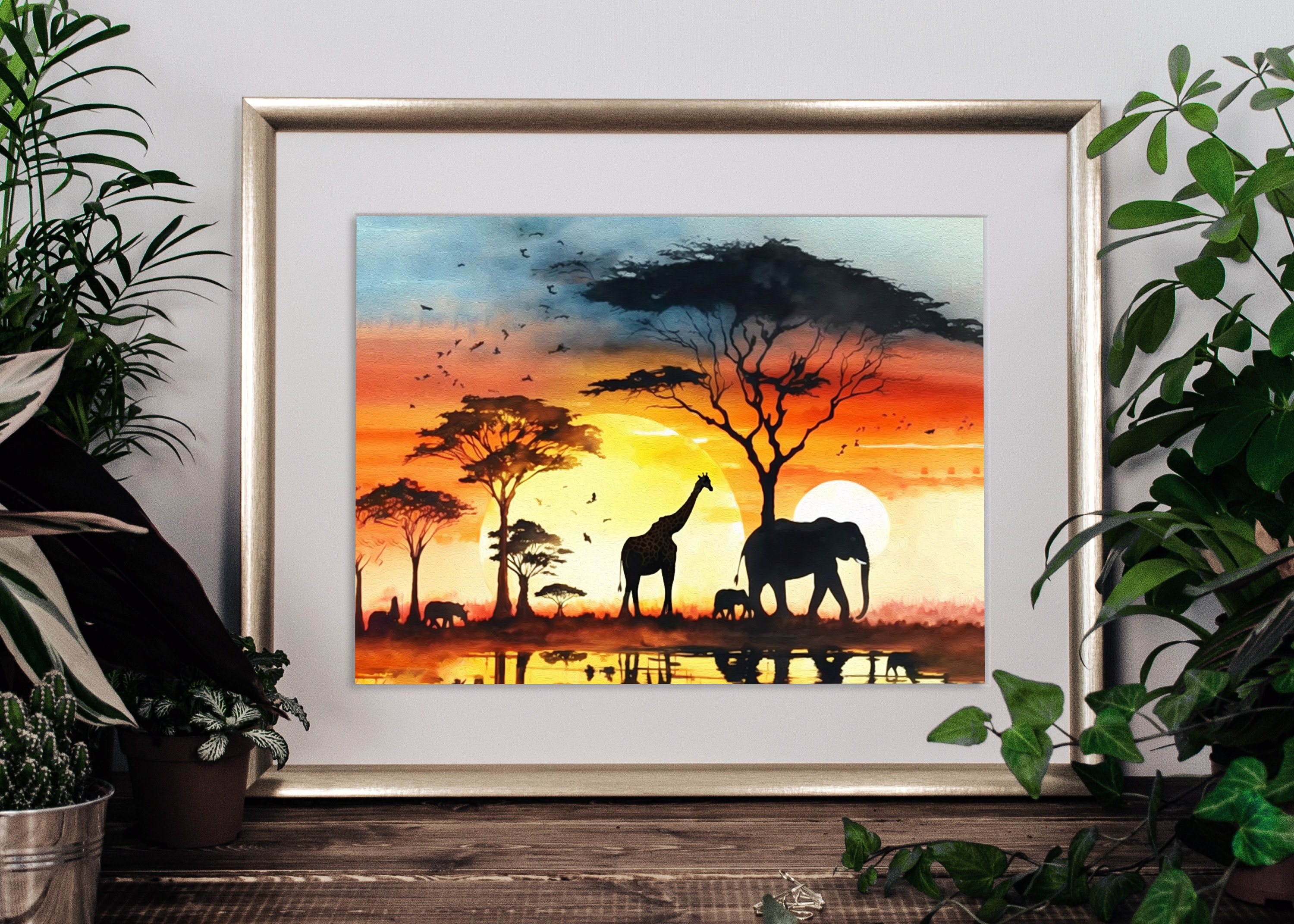 African Safari Watercolor Oil Painting Print - Safari Oil Painting ...