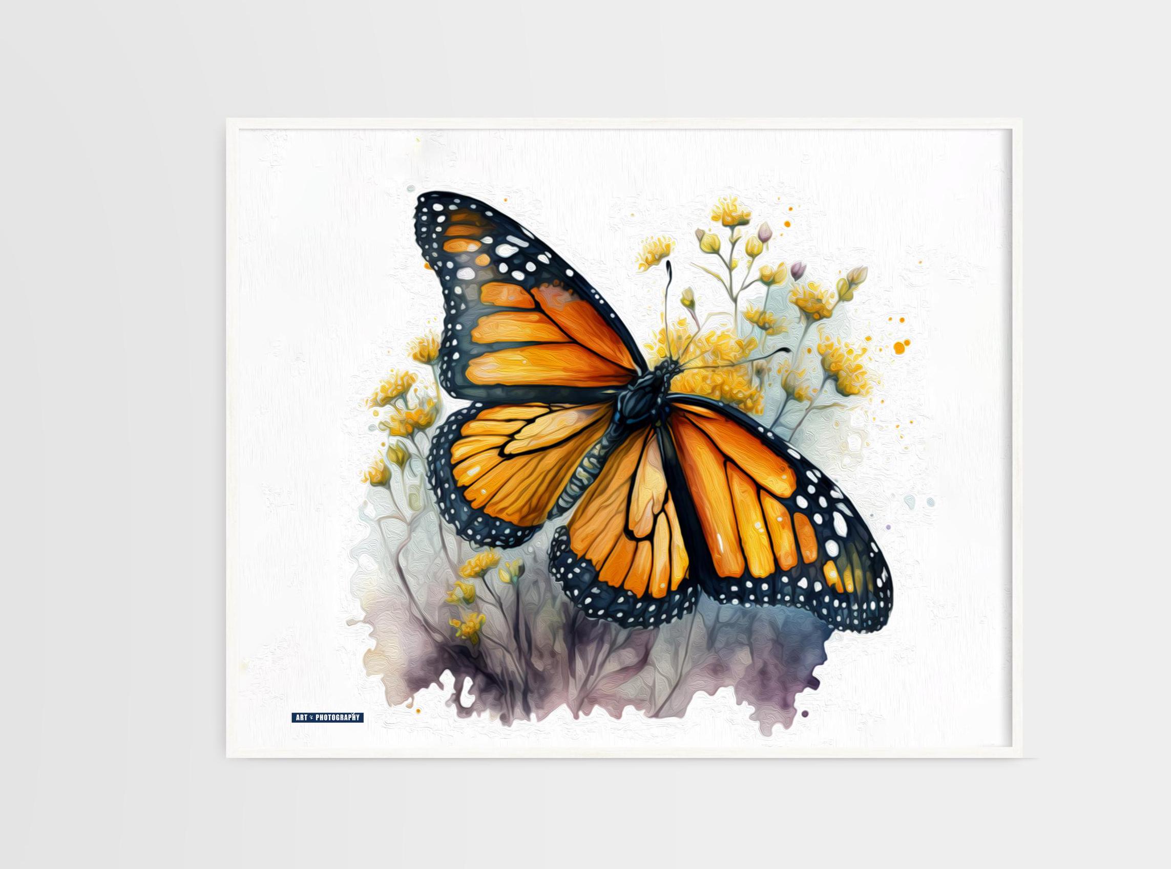 Monarch Butterfly Watercolor Oil Painting Art Print, Nursery Wall Decor ...