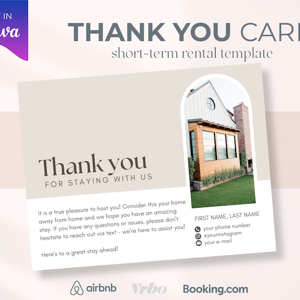 Short Term Rental Thank You Card - Etsy